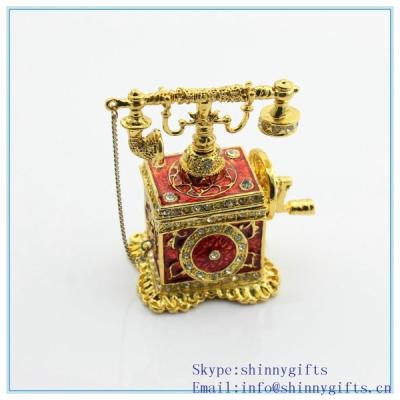 China Enamel mini trinket box with telephone shape high quality gift delicate europe style for sale