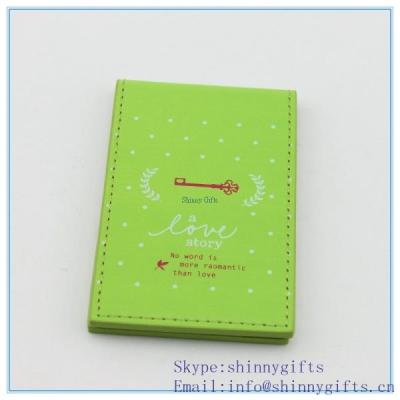 China 2014 popular gifts green Folding bracket pu pocket mirrors for sale