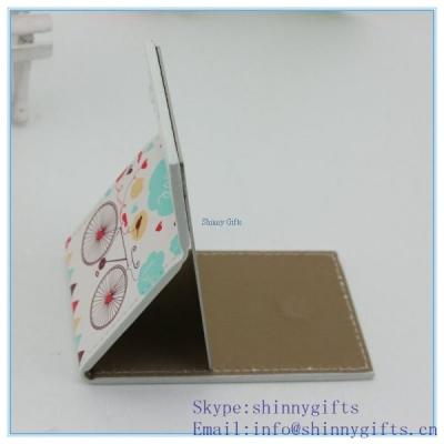 China Hot sale makeup folding portable compact PU pocket mirrors for sale