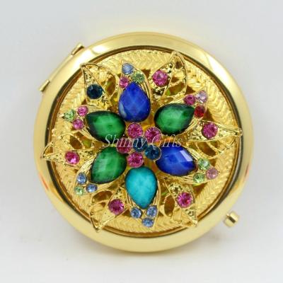 China Shinny Gifts Gold Plating Metal Round Shape Cosmetic Mirror for sale