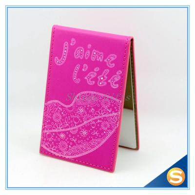 China Wholesale One Way Small Hand Square Leather Cosmetic Mirror for sale