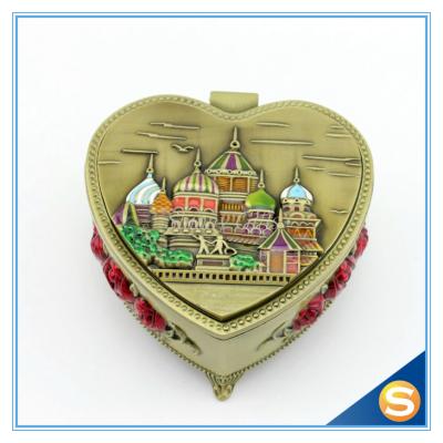 China Castle Desgin Antique Brass Metal Heart Shape Jewelry Box for sale