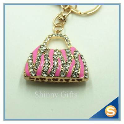 China Fashion Rhinestone Handbag Shape Metal Charm Key Chain Bag Hanger Pendant for sale