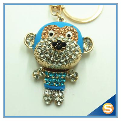 China Customs Animal  Shape Rhinestone Monkey Metal Key Chain Key Ring For Bags for sale
