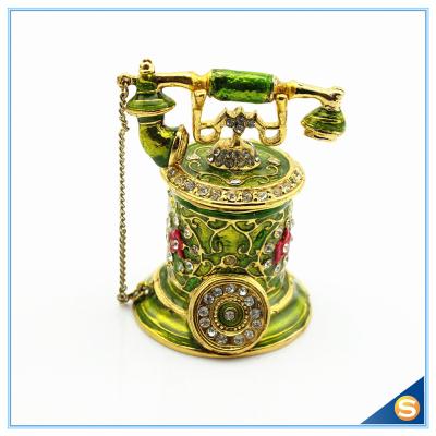 China Jeweled Enamel Trinket Box Antique Telephone Shape Trinket Box For Women's Gift SCJ183 for sale