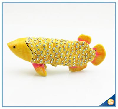China Gold Fish Shape Trinket Box With Rhinestone For Fish Trinket Box SCJ234 for sale