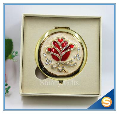 China Shinny Gifts Rose Design Hand Make up Mirror Luxury Crystal Cosmetic Mirror for sale