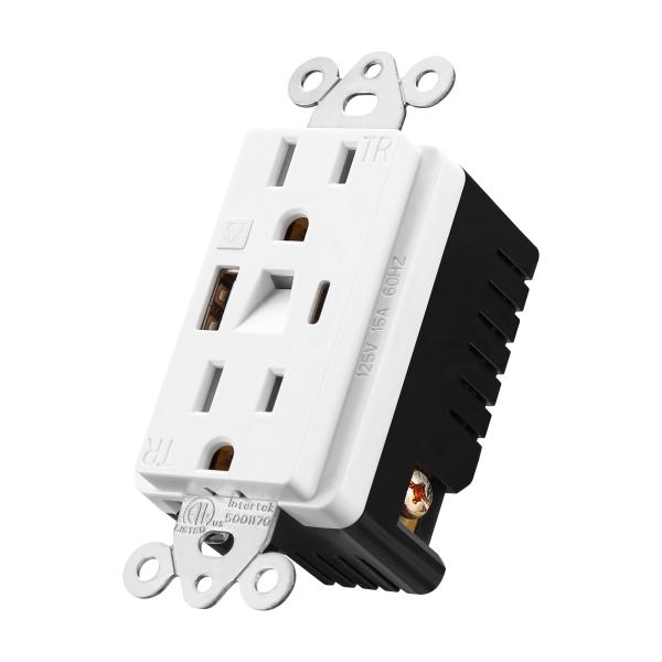 Quality Plastic USB Power Outlets 15A 125V Power Outlet With Night Light for sale
