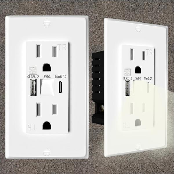 Quality Plastic USB Power Outlets 15A 125V Power Outlet With Night Light for sale