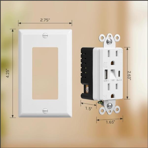Quality Tamper Resistant Type C USB Outlet 15A Wall Outlet With Night Light 0.2W for sale
