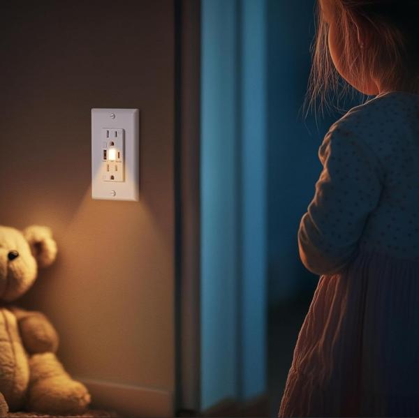 Quality Home 15A Night Light USB Outlet 60Hz Wall USB Sockets With Type C Night Light for sale