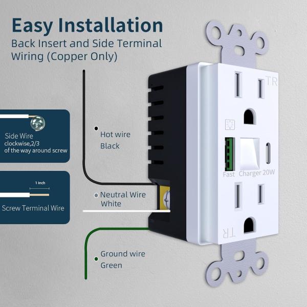 Quality Tamper Resistant Night Light USB Outlet 125V 15A USB Receptacle With Night Light for sale