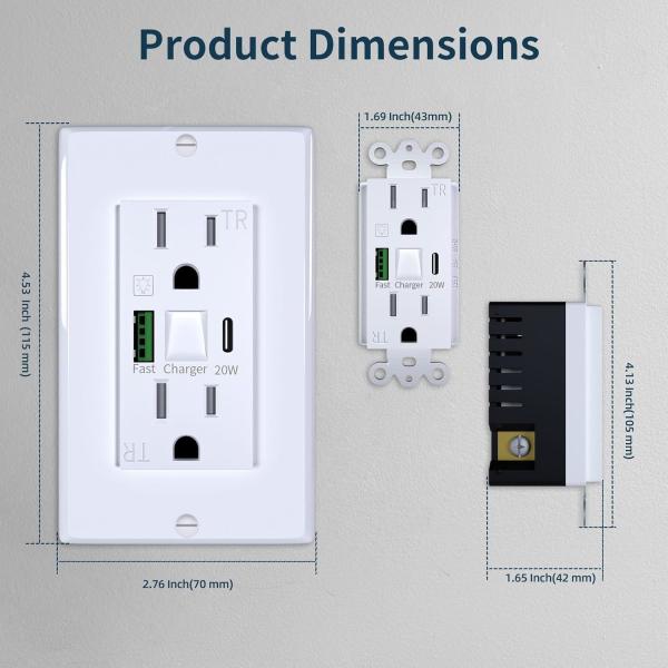 Quality Tamper Resistant Night Light USB Outlet 125V 15A USB Receptacle With Night Light for sale