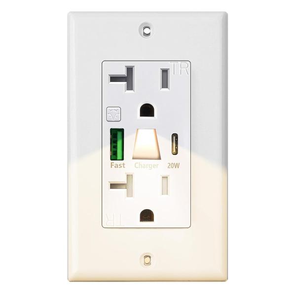 Quality 20A 125V Double Switched Sockets Tamper Resistant USB C Wall Outlet for sale