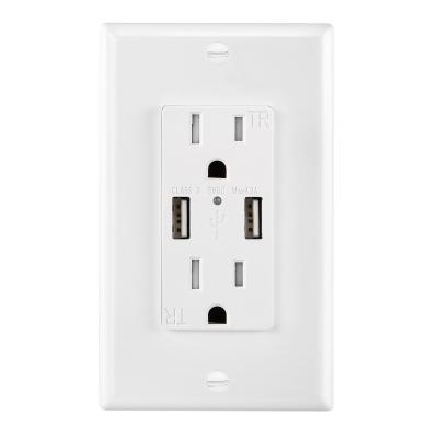 China PC ABS Secure Type USB Socket Wall Outlet 15A 125V AC 60Hz USB A Outlet for sale
