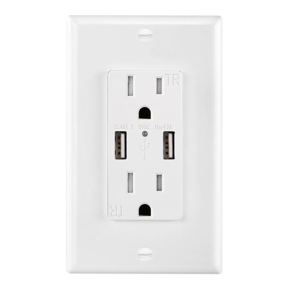 Quality PC ABS Secure Type USB Socket Wall Outlet 15A 125V AC 60Hz USB A Outlet for sale