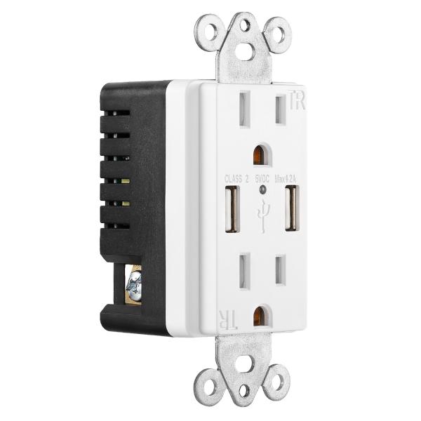 Quality PC ABS Secure Type USB Socket Wall Outlet 15A 125V AC 60Hz USB A Outlet for sale