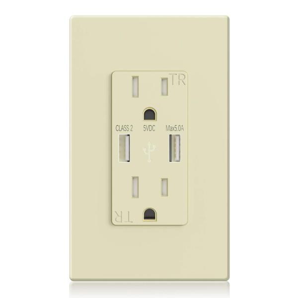 Quality Tamper Resistant Fast Charging USB Socket Wall Mounted 15A 120V Outlet for sale