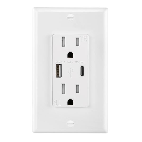 Quality 120V USB Wall Outlet White Tamper Resistant Receptacles USB And Type C for sale