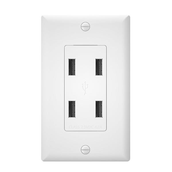 Quality Wall Mounted 4 Port USB Outlet 125V AC 60Hz USB Wall Mounted Socket for sale
