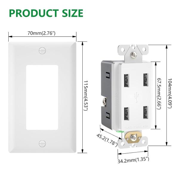 Quality Wall Mounted 4 Port USB Outlet 125V AC 60Hz USB Wall Mounted Socket for sale