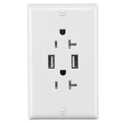 China PC ABS Material USB Wall Outlet Tamper Resistant Dual USB Wall Socket for sale