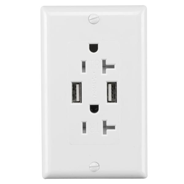 Quality PC ABS Material USB Wall Outlet Tamper Resistant Dual USB Wall Socket for sale