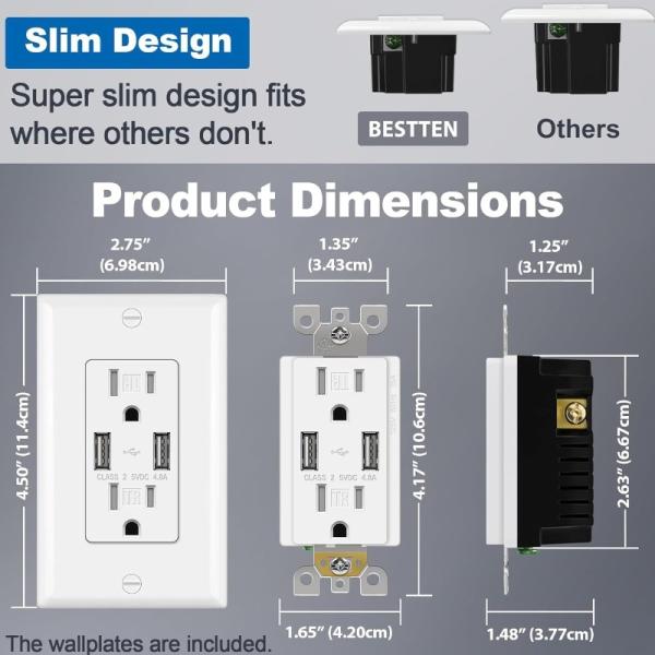 Quality PC ABS Material USB Wall Outlet Tamper Resistant Dual USB Wall Socket for sale