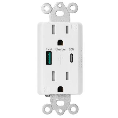 China QC3.0 PD3.0 Fast Charing USB Wall Outlet AC125V 60Hz USB C PD Socket for sale