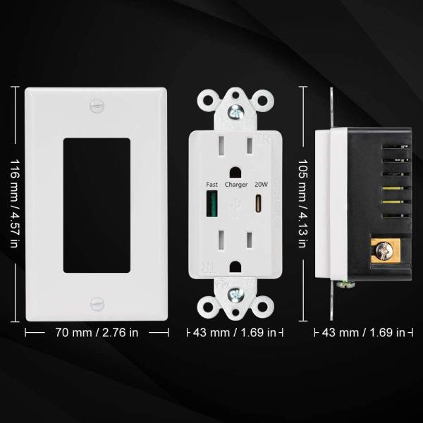 Quality QC3.0 PD3.0 Fast Charing USB Wall Outlet AC125V 60Hz USB C PD Socket for sale