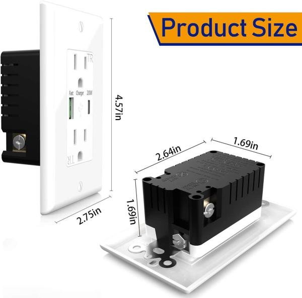 Quality QC3.0 PD3.0 Fast Charing USB Wall Outlet AC125V 60Hz USB C PD Socket for sale