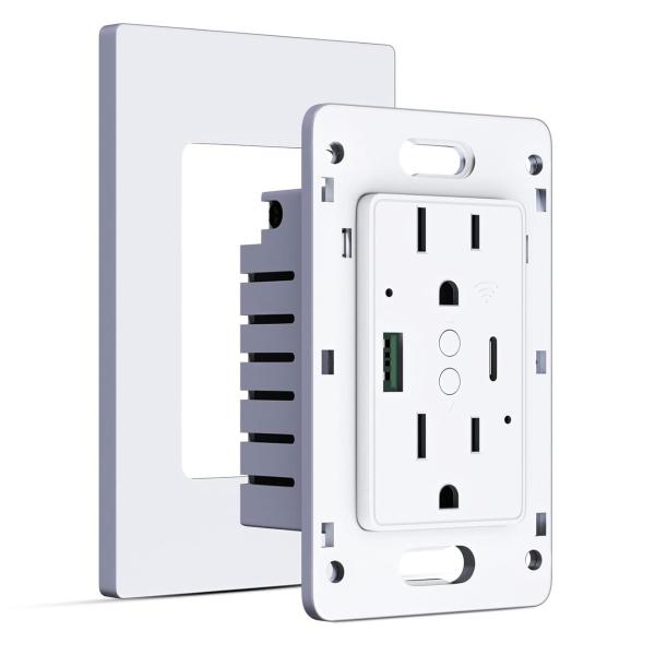 Quality 15A 125V Smart Socket Customized Wifi Controlled Power Outlet With PD20W Fast for sale