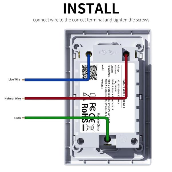 Quality 15A 125V Smart Socket Customized Wifi Controlled Power Outlet With PD20W Fast for sale