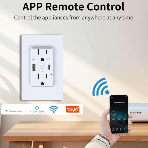 Quality 15A 125V Smart Socket Customized Wifi Controlled Power Outlet With PD20W Fast for sale