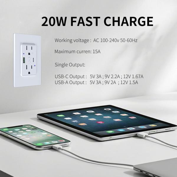 Quality 15A 125V Smart Socket Customized Wifi Controlled Power Outlet With PD20W Fast for sale