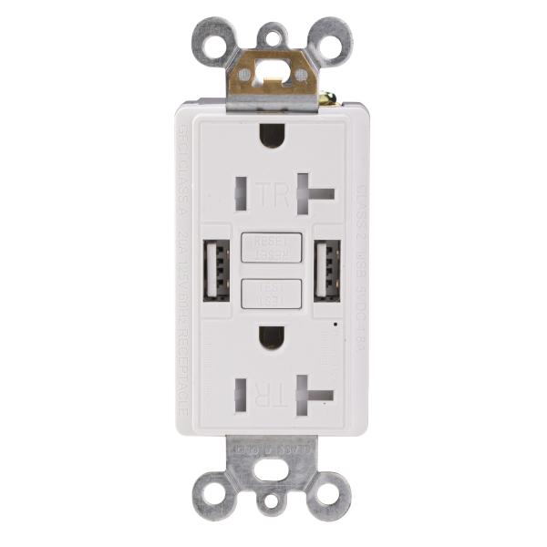 Quality 120V 60Hz GFCI Electrical Outlet 20A GFCI USB Receptacles With 5V 2.4A USB for sale