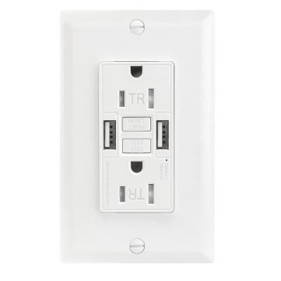 China Auto Monitoring Secure GFCI Sockets 15A GFCI USB Outlets Customized With 2 USB for sale