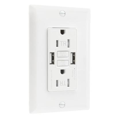 China Auto Monitoring Secure GFCI Sockets 15A GFCI USB Outlets Customized With 2 USB for sale