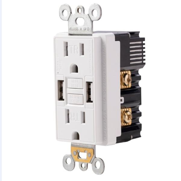 Quality Auto Monitoring Secure GFCI Sockets 15A GFCI USB Outlets Customized With 2 USB for sale