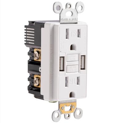 China Auto Monitoring Secure GFCI Sockets 15A GFCI USB Outlets Customized With 2 USB for sale