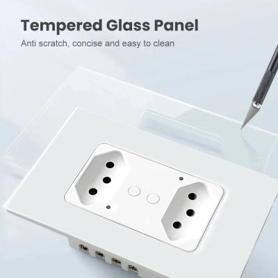 China Tempered Glass Plate Brazilian Power Socket Fireproof Smart Double Socket 10A for sale