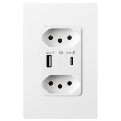 China 110V - 240V Brazil Wall Socket 10A USB Wall Sockets With 2 USB 5V 2.4A Output for sale