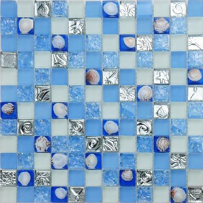 China Beautiful and colorful cheap price Shell crystal mosaic glass title with bule color for sale