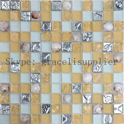 China Hot selling Crystal Glass Mixed Material Shell mosaic glass title ( yellow color China ) for sale