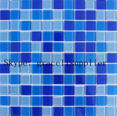 China chinese white and blue swimming pool crystal glass mosaic tile for sale