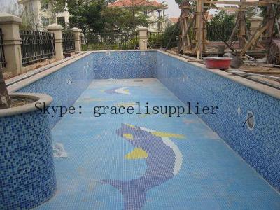 China 4mm thickness blue crystal glass mosaic tile for swimming pool for sale