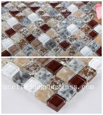 China Factory price 300*300mm 8mm thickness Mix-color crackle glass mosaic tile for background w for sale