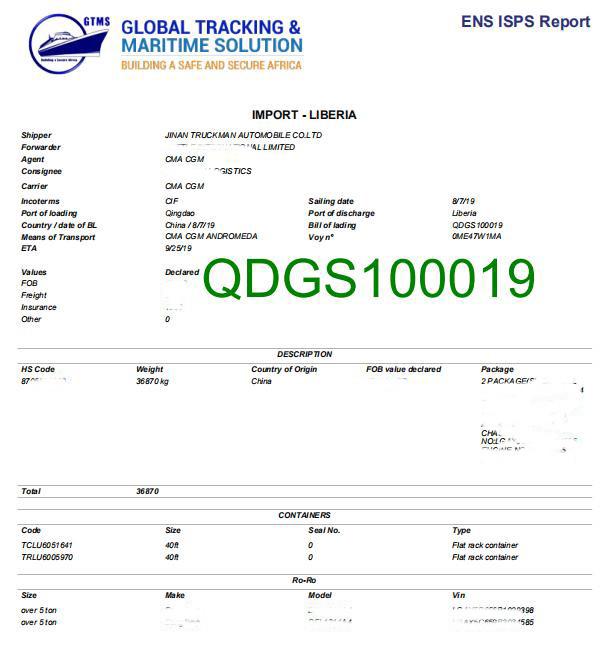 ENS ISPS Report - JINAN TRUCKMAN AUTOMOBILE CO.,LTD