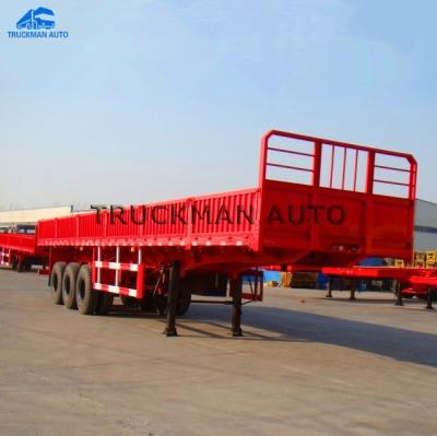 China Remolque plano de la pared lateral del cargo de 3 árboles semi con capacidad de cargamento 50-70 en venta