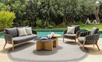 China 4 Seaters Teak wood patio sofa set high density sponge for sale